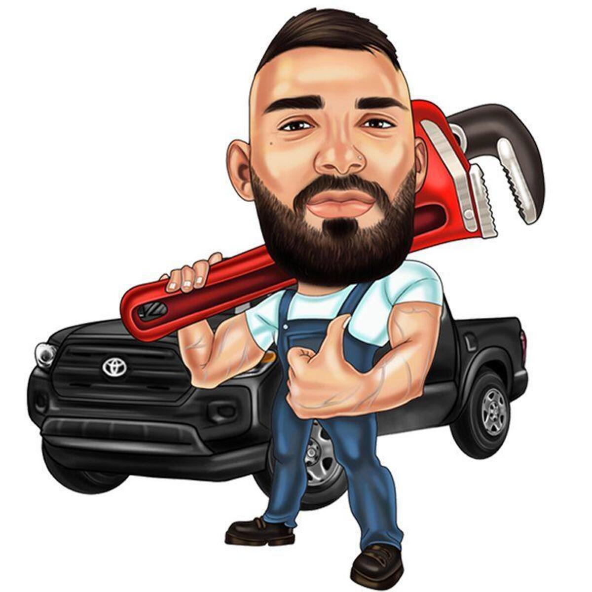 Big Head Mechanic Cartoon Drawing