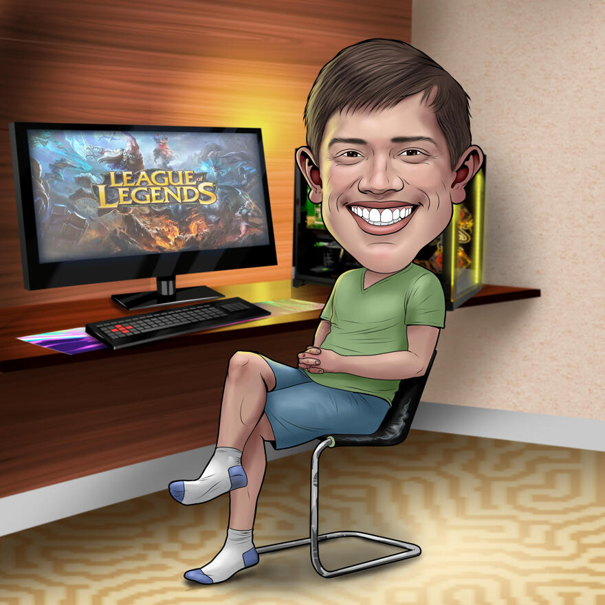 Gamer Caricature: Buy online hand-drawn illustration🎲🎮