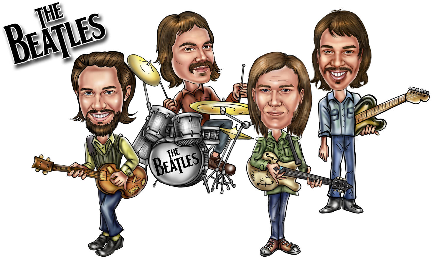 Caricatura de los Beatles: dibujo personalizado de dibujos animados