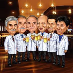 Bar Group Caricature Drawing in Colored Style with Custom Background f