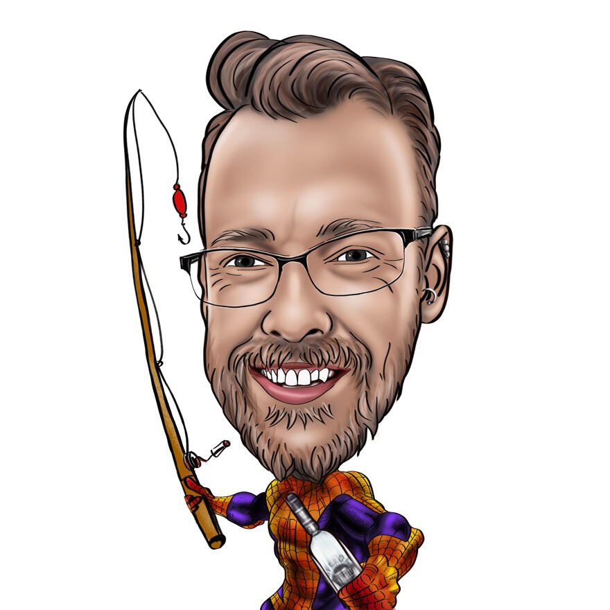 Karikatura superhrdiny s rekvizitami