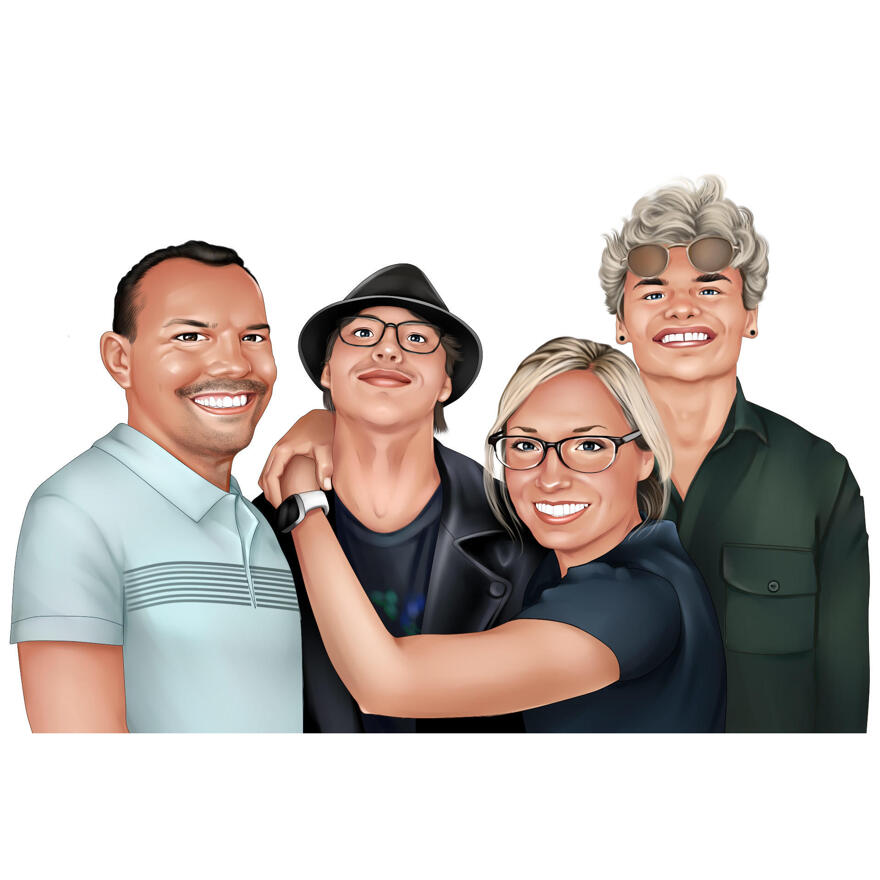 Group Portrait Painting in Color Digital Style Drawn from Photos