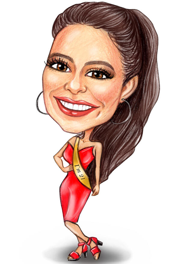 Caricature de tapis rouge : femme en robe rouge formelle