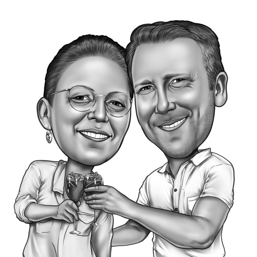 Portret de desene animate în stil alb-negru - Caricaturi personalizate