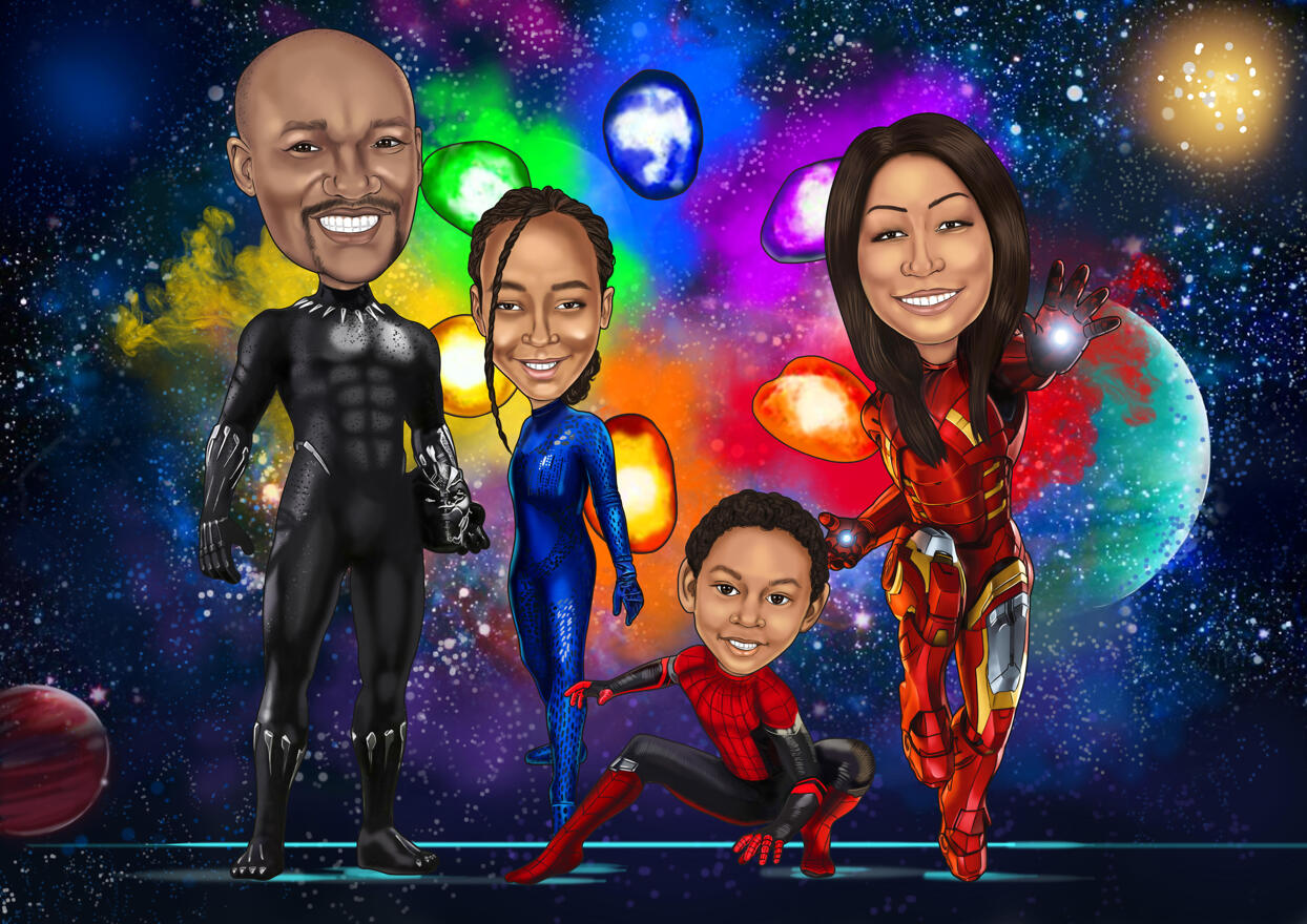 Superhero Family Caricature for Marvel Superheroes Fans