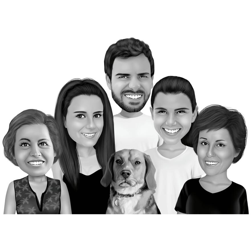 Fotoğraflarınızdan Evcil Hayvanlı Ailenin Siyah Beyaz Çizgi Film Po...