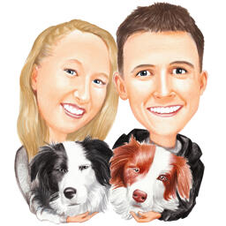 Colored Family Caricature Drawing in Pencils Style