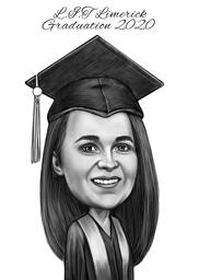 Graduate Caricature in Black and White Style – Custom Cartoon Portrait ...