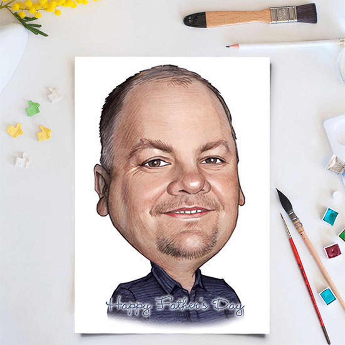 Custom Hand Drawn Father Cartoon Portrait in Colored Digital Style on