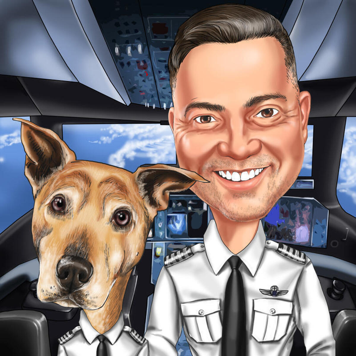 Piloto con caricatura de perro de fotos
