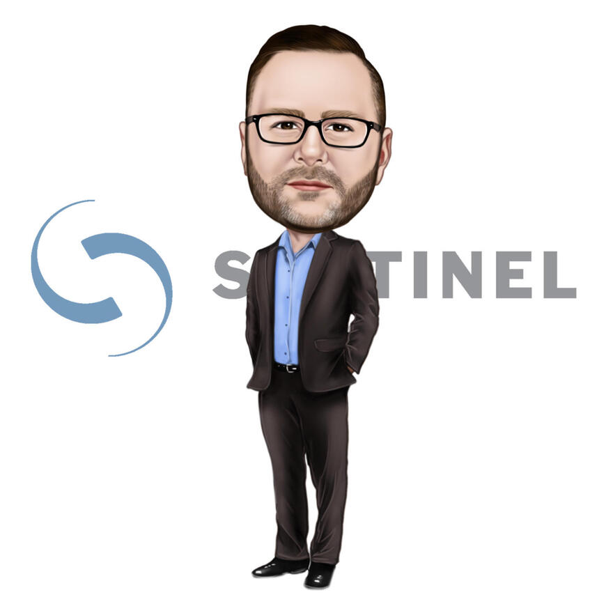 Employee Cartoon with Company Logo