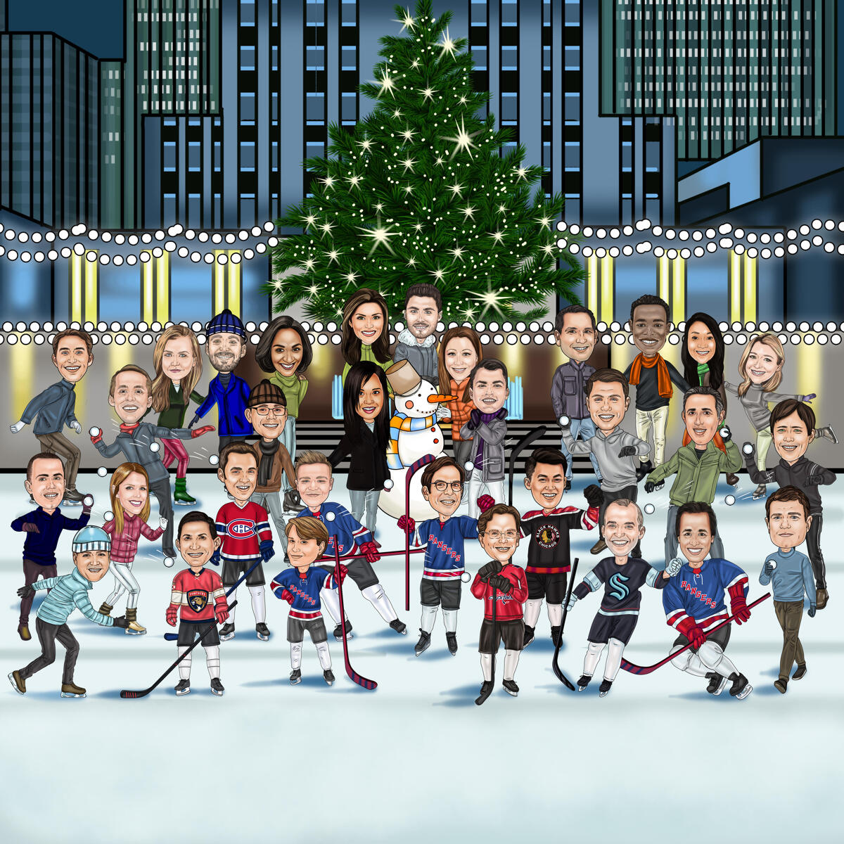 Hockey Team Christmas Caricature – Festive Card