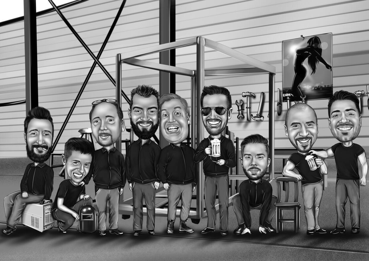 Full Body Black and White Groomsmen Drawing