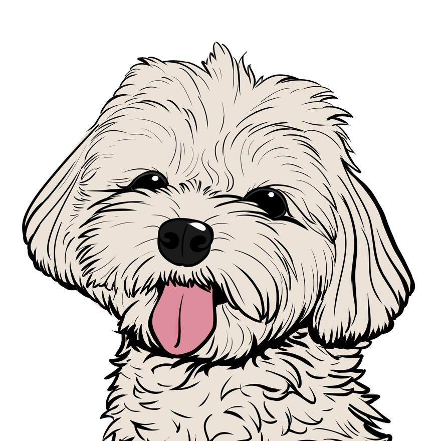 Custom Colored Dog Outline Cartoon Drawing