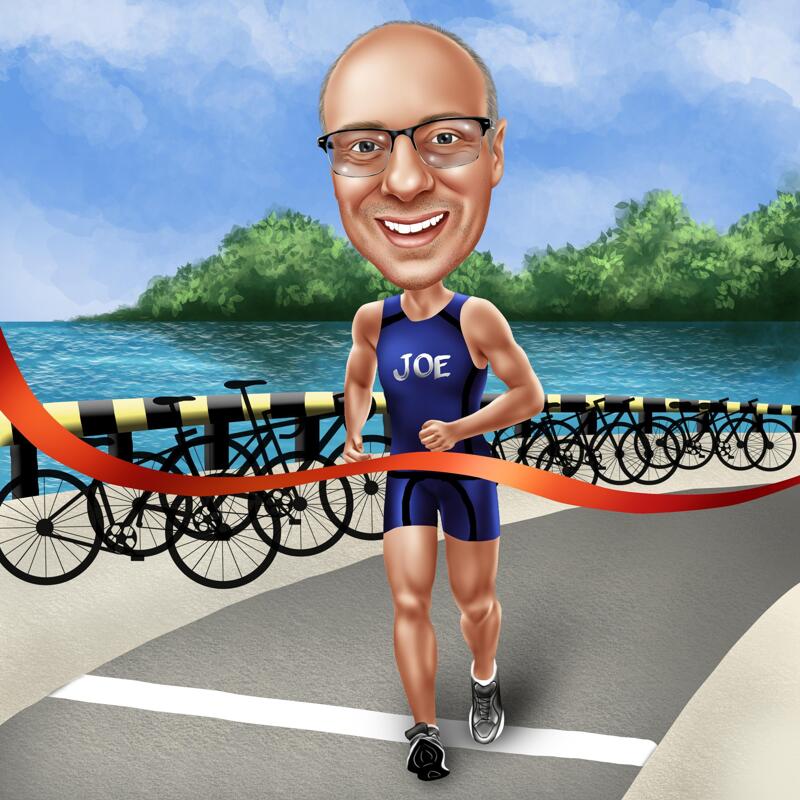 Triathlon Caricature from Photos for Triathlon Fans
