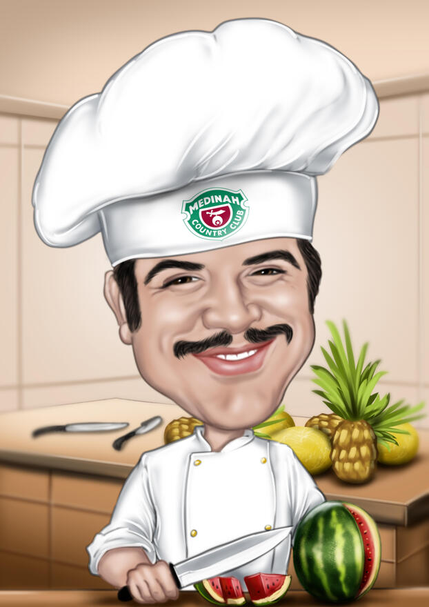 Cooking Caricature with Kitchen Background