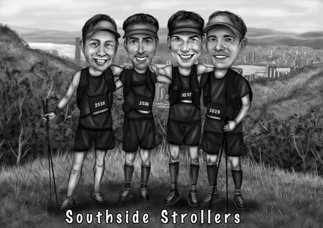 Full Body Black and White Groomsmen Drawing