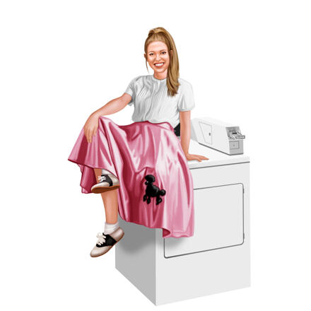 Custom Pin Up Cartoon Portrait Drawing in Black and White Style