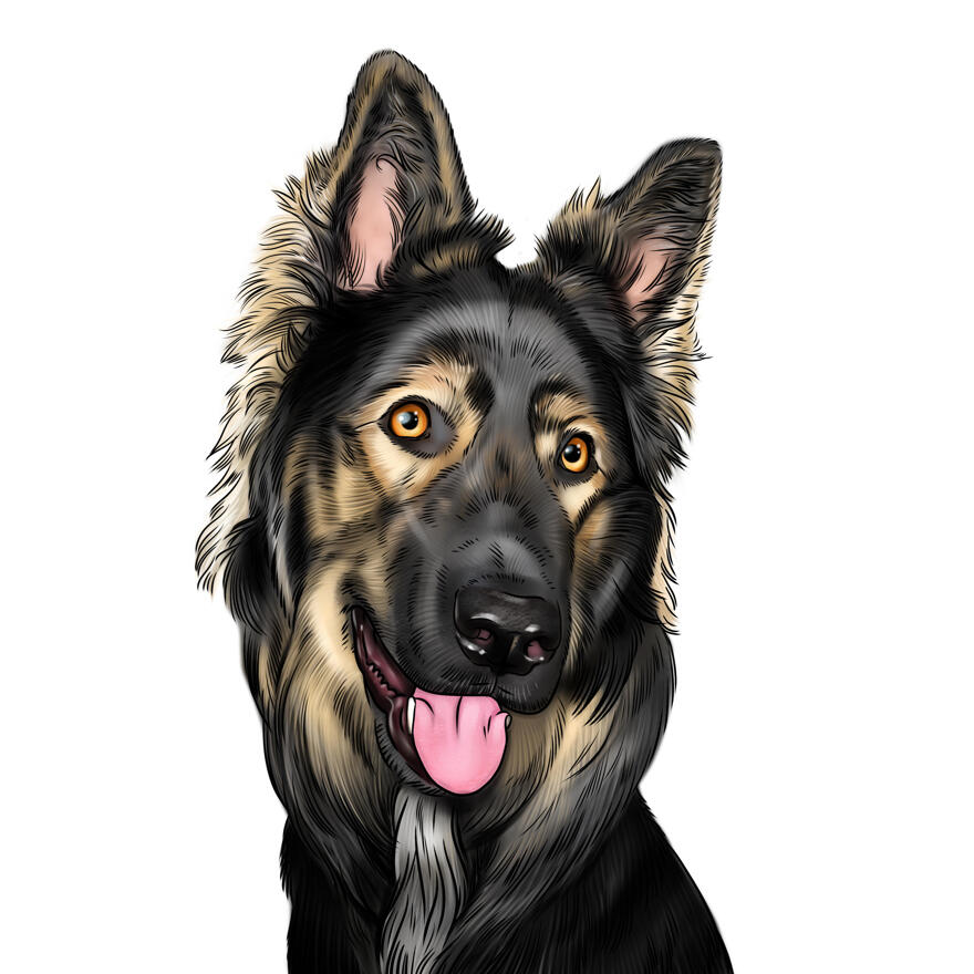 Gekleurde Duitse herder cartoon tekening van foto