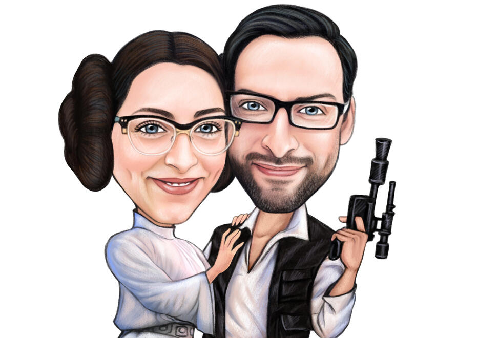 Princess Leia and Luke Caricature Drawing