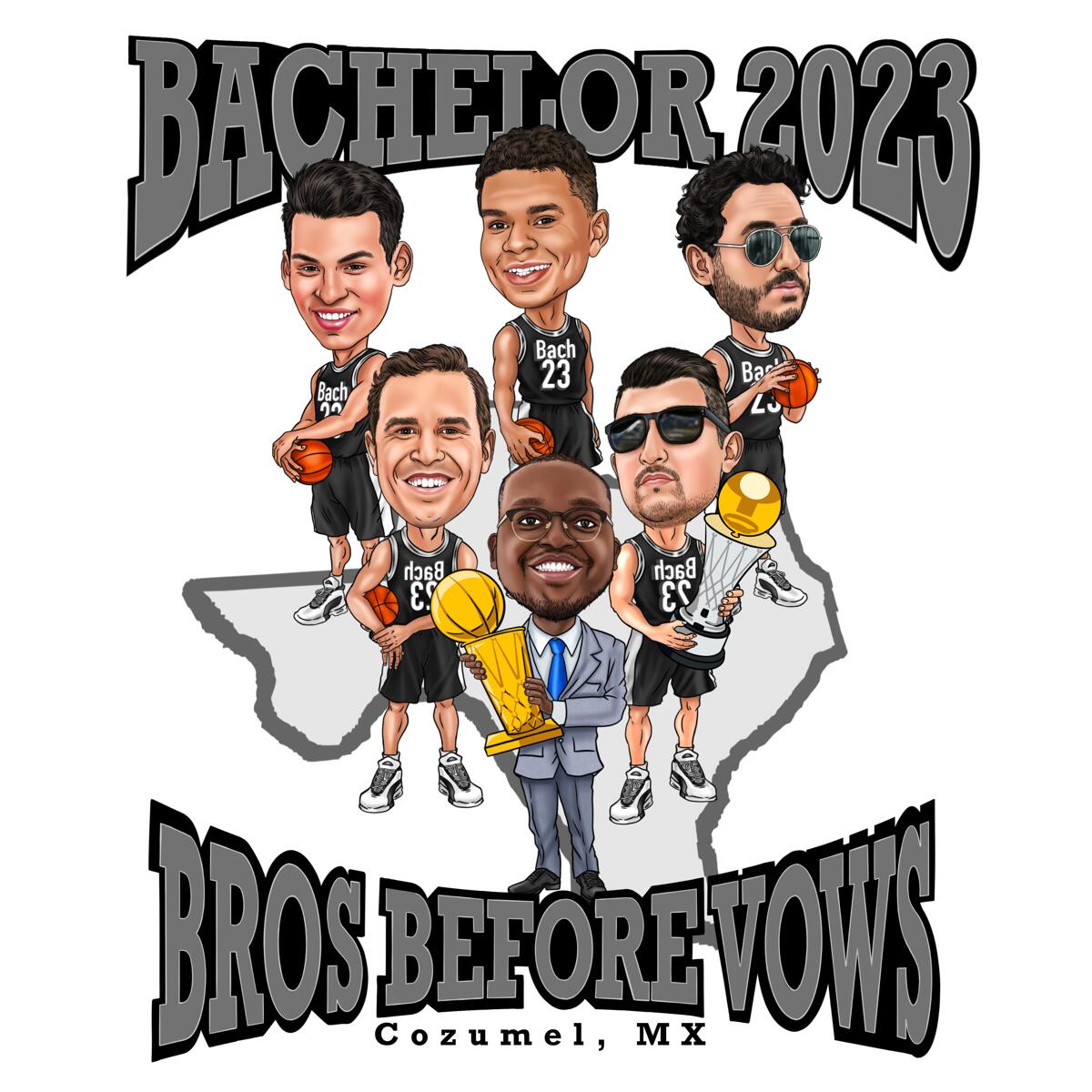 Lustige Bachelor-Karikatur: Bros Before Vows 🏆🎁🖼️.