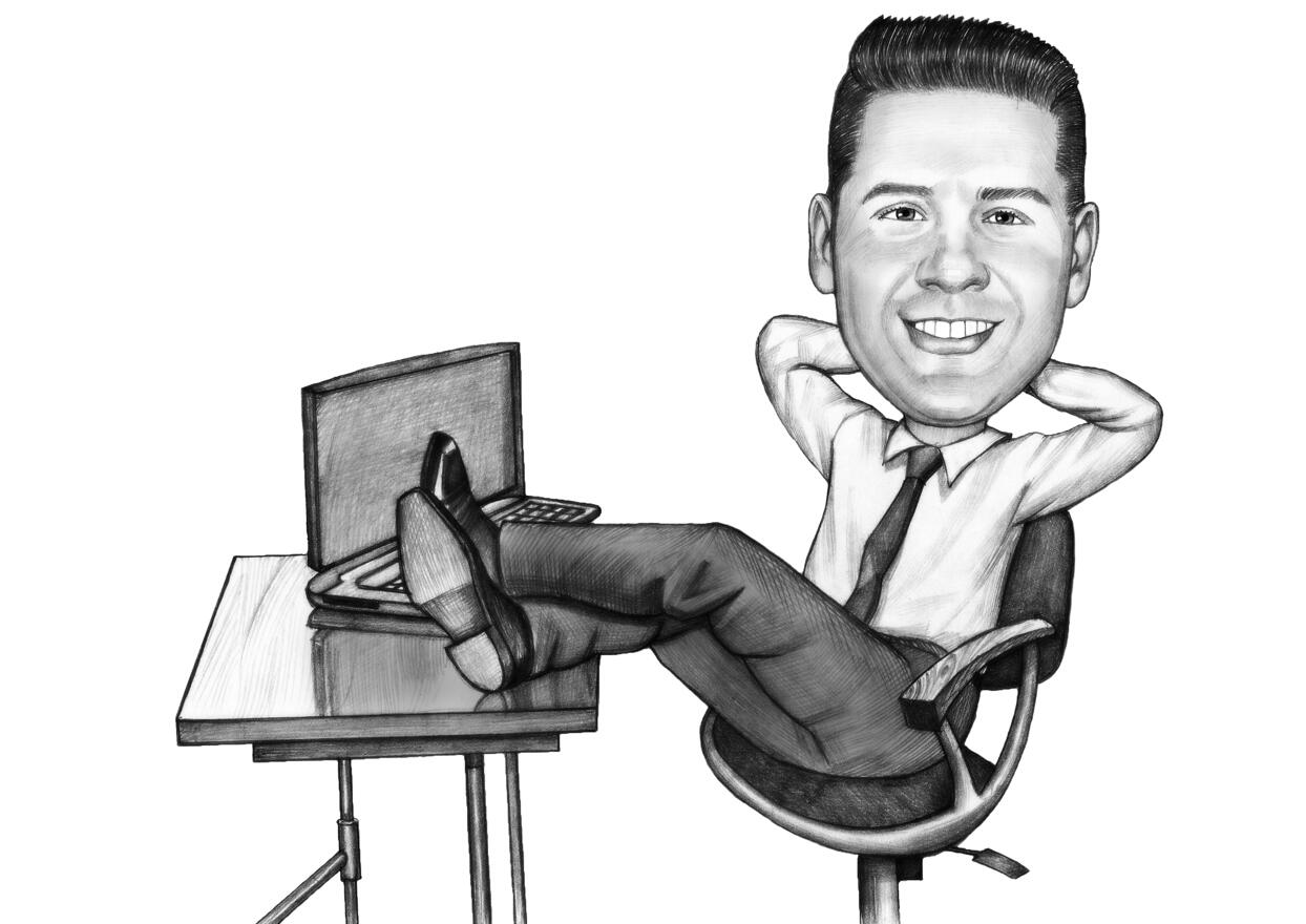 Informatiker Cartoon-Zeichnung im Schwarz-Weiß-Stil