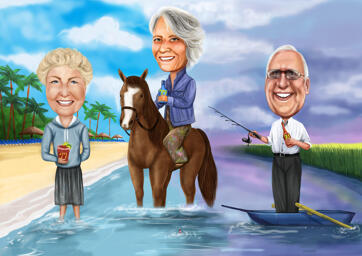 Full Body Friends Vacation Caricature in Color Style from Photos