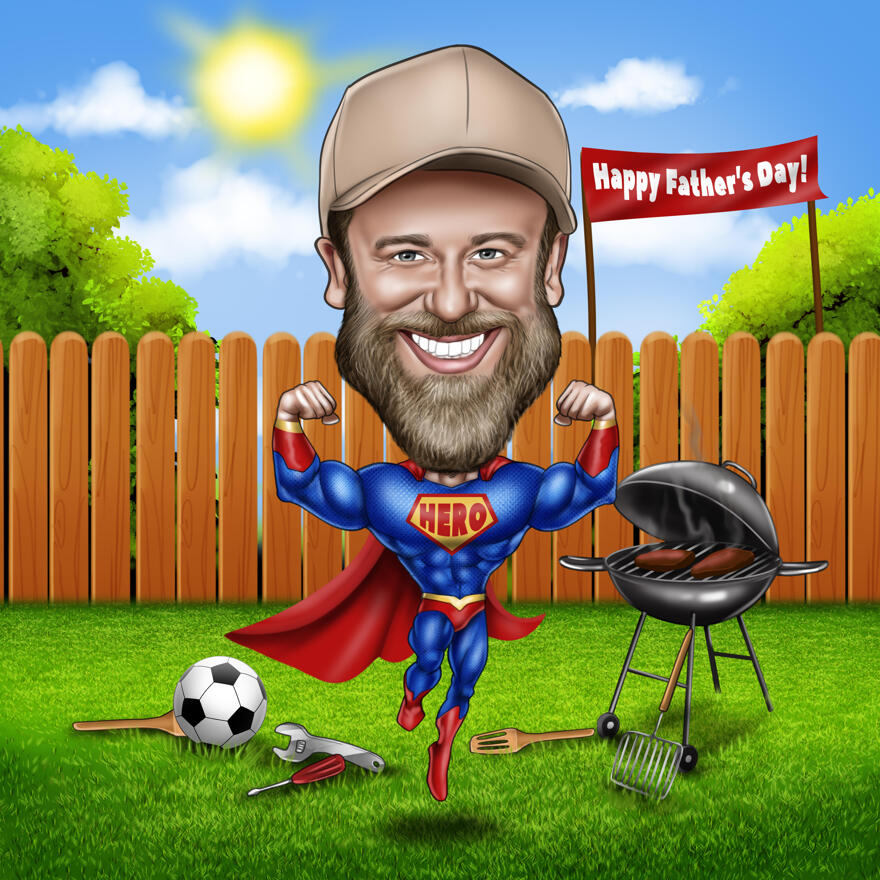 Custom Superhero Father's Day Caricature Gift from Photos