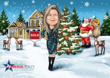 Winter Caricature Portrait with Snow Background