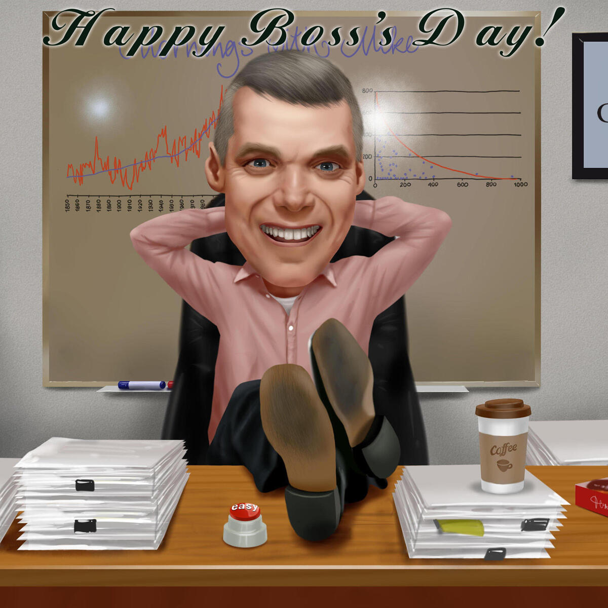 Custom Boss Cartoon Drawing: Feet on Table – Unique & Fun Gift Idea!