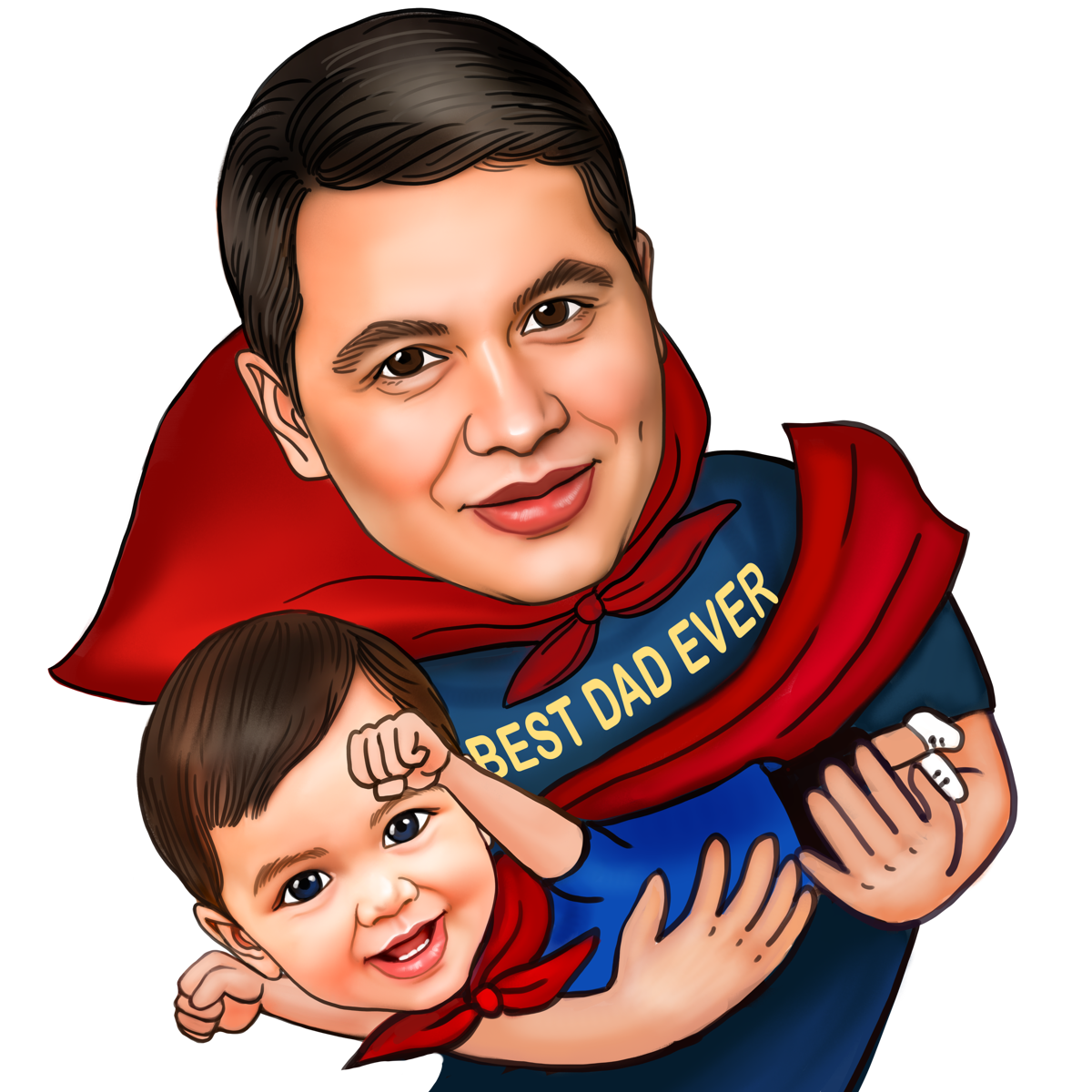 Caricatura di un supereroe padre e figlio in regalo: un omaggio ai legami eroici🦸🧒🎨. Ottieni info...