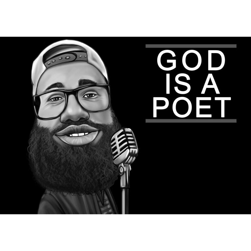 Rapper Caricature in Black and White Style