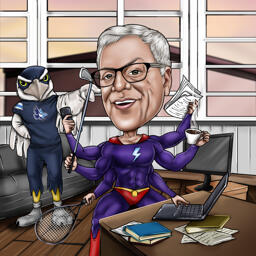 Custom Superhero Multi Tasking Caricature