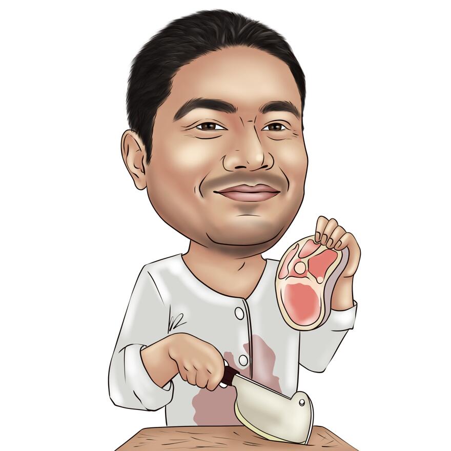 Slager en vlees karikatuur cartoon van foto