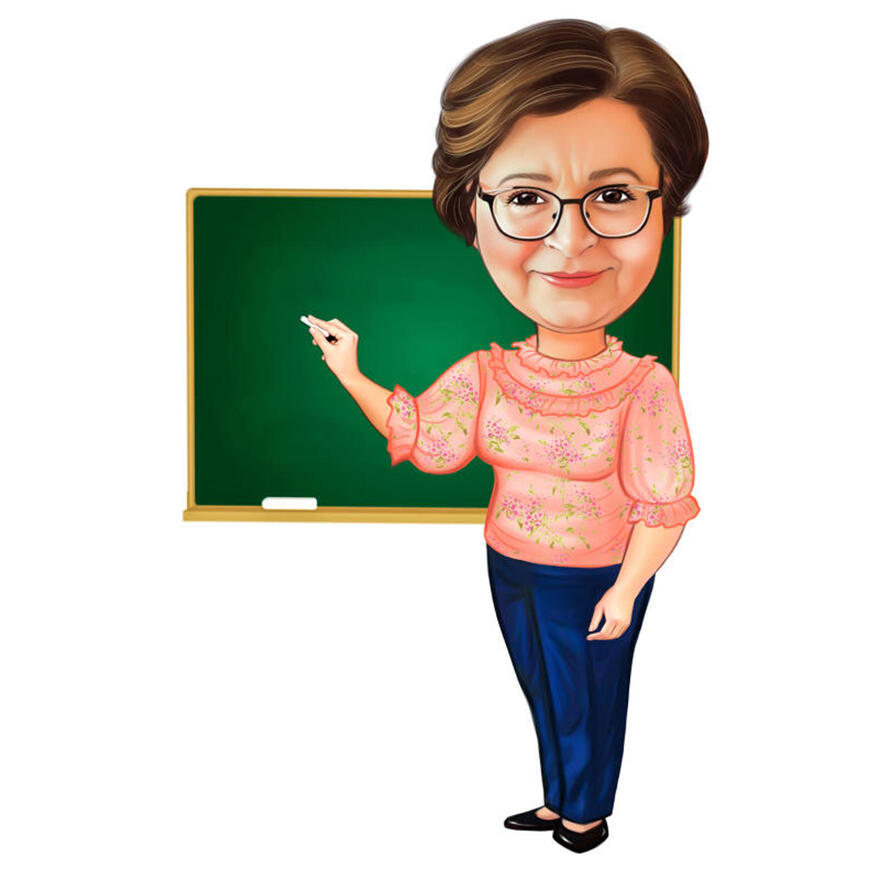 Teacher Writing on Board Cartoon