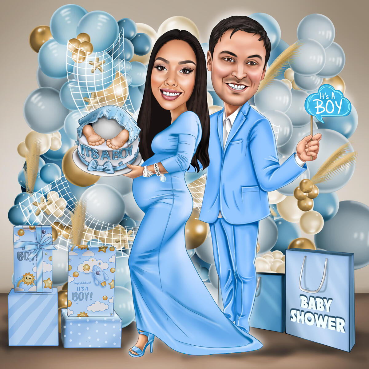 Baby Shower Caricature Card Invitation – It’s a Boy | Custom Invite Card