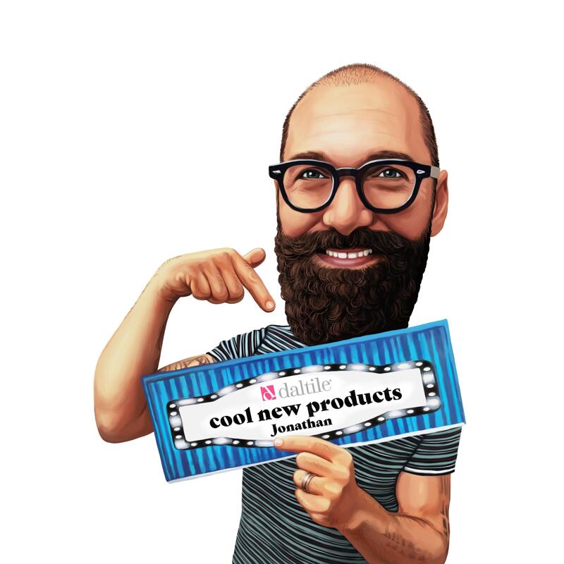 Custom Person Cartoon Caricature Holding Sign Hand-Drawn in Colored Style