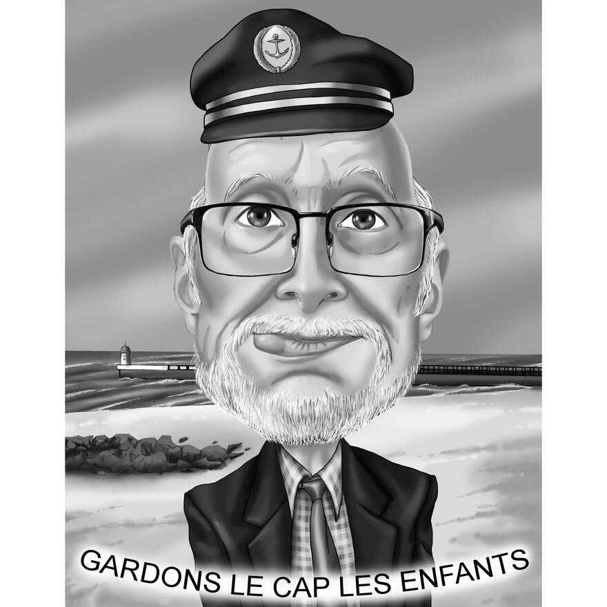 Caricatura del marinaio in stile bianco e nero