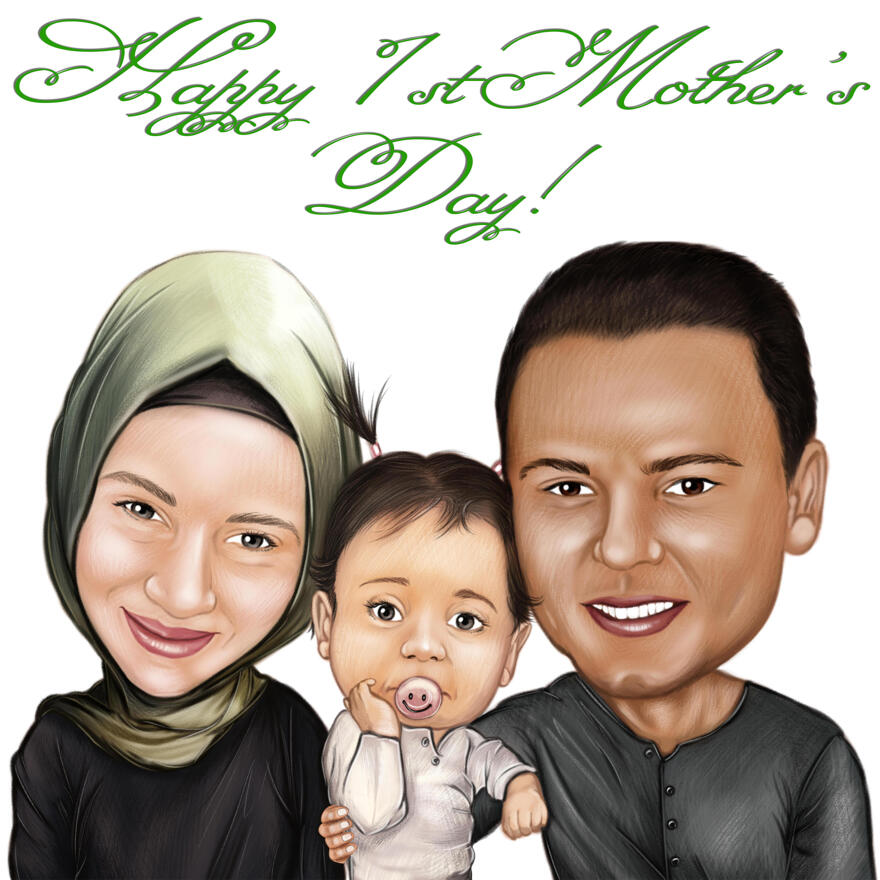 1. Anneler Günü Aile Karakalem Çizimi