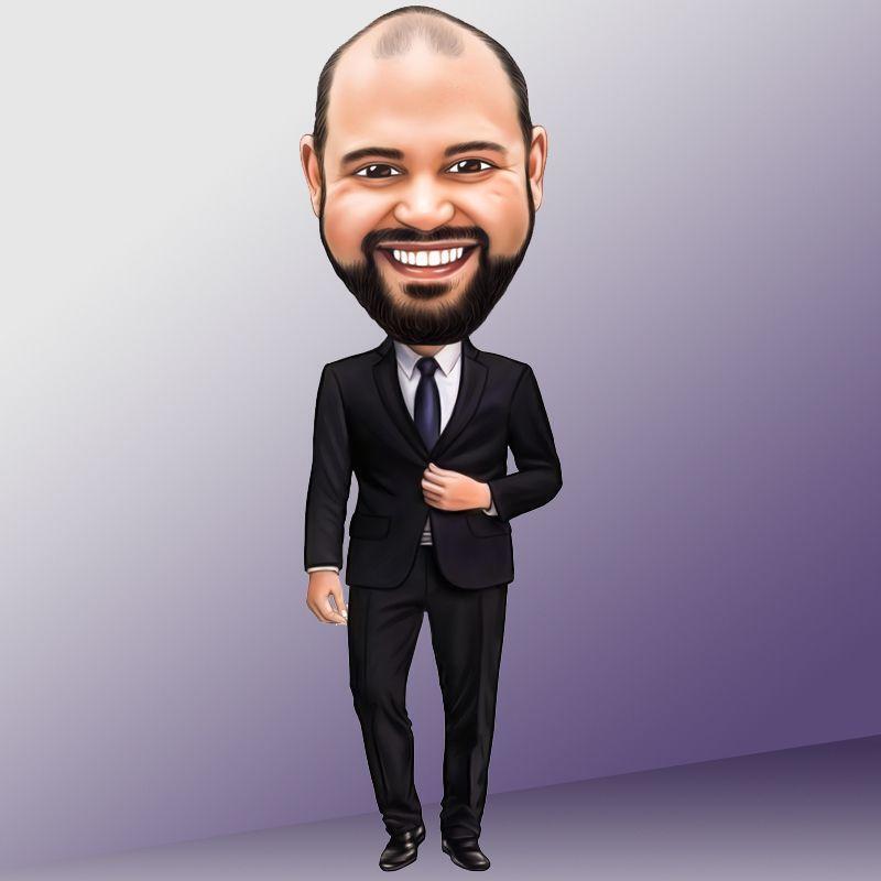Full Body Caricature with Single Color Background