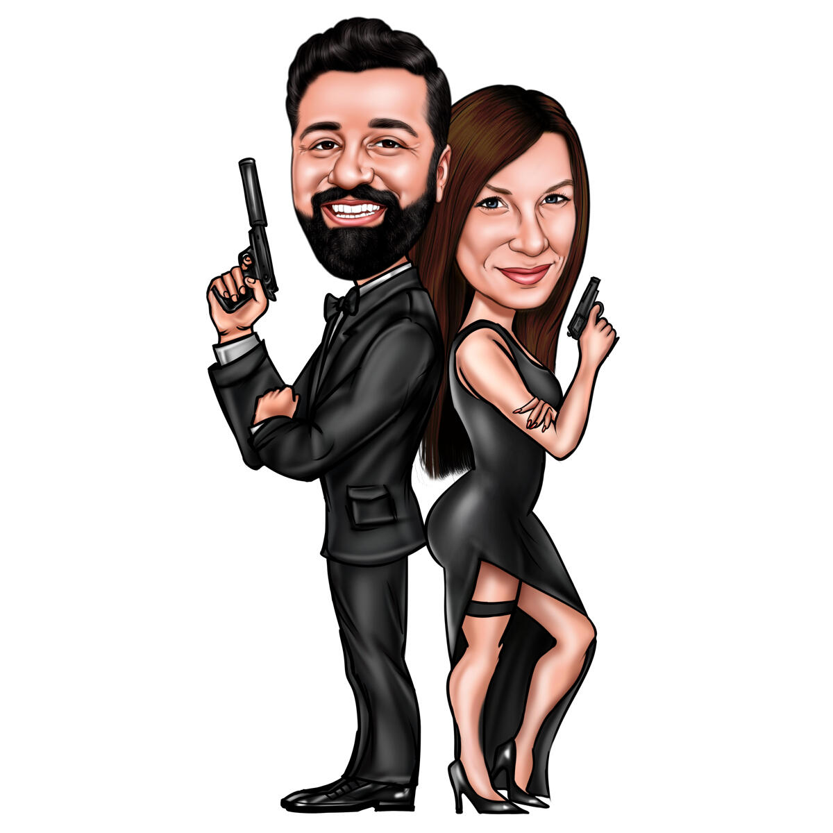 James Bond Couple Caricature for Valentines Day Card