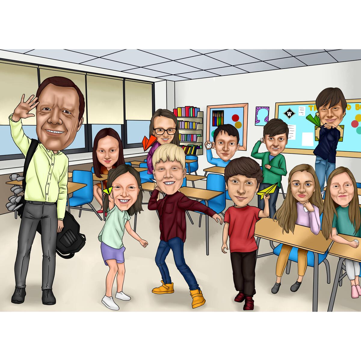 Custom School Class Portrait - Personalized Drawing with Teacher