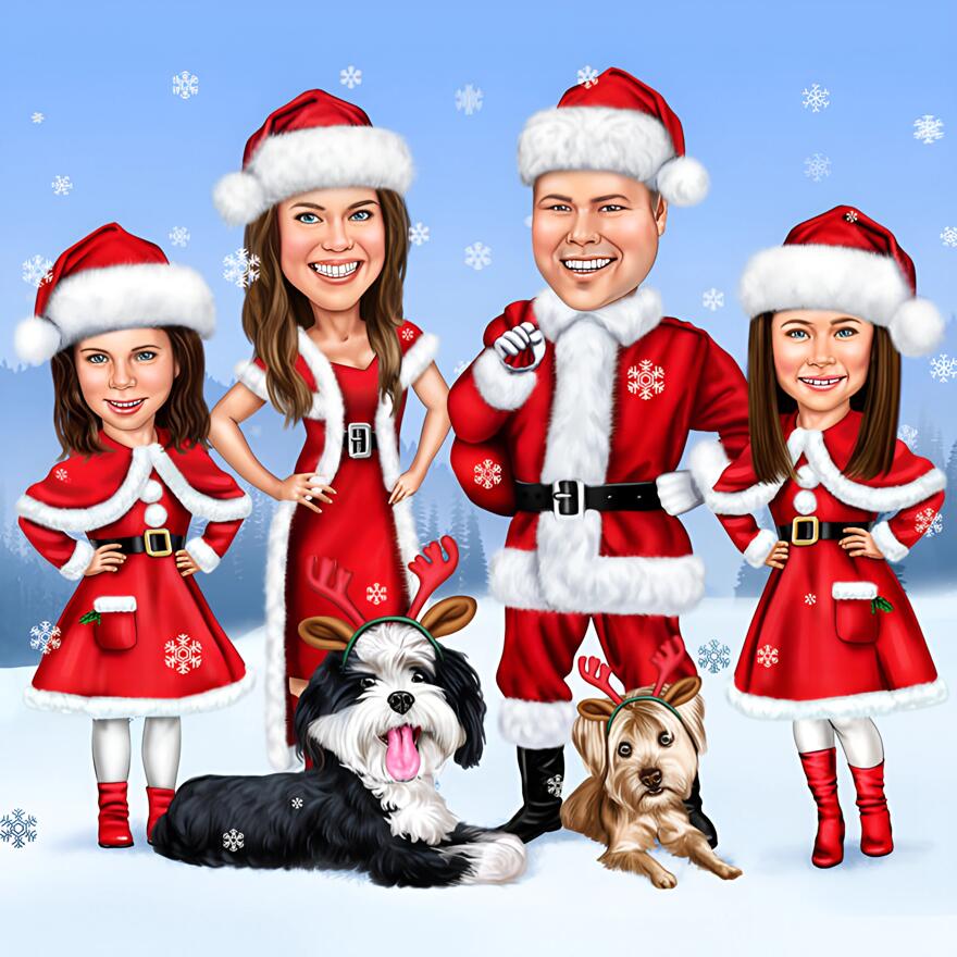 Family Christmas Caricature – Hand-Drawn by Pro Artist 🎄