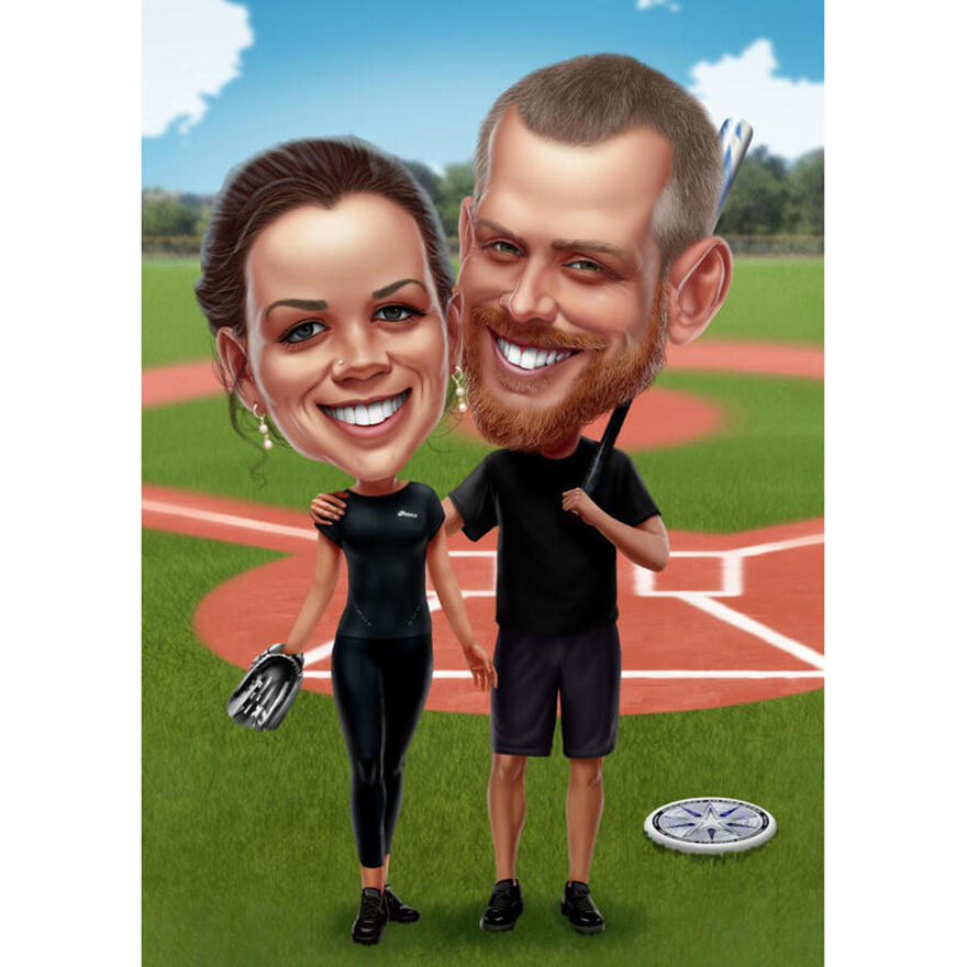 Baseball Couple Caricature from Photos for Baseball Fans