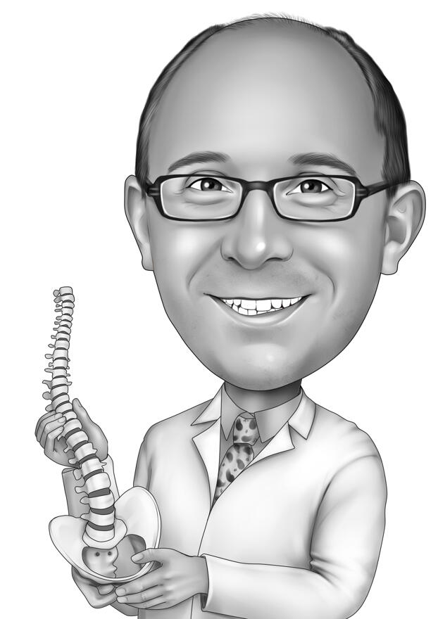 Black and White Doctor Osteopathy Therapist Caricature from Photos