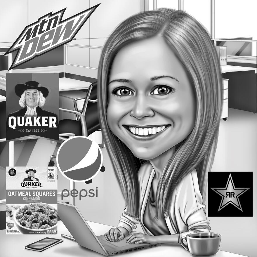 Zwart-wit Pepsi-cartoontekening met hoofd en schouders - Aangepast ...