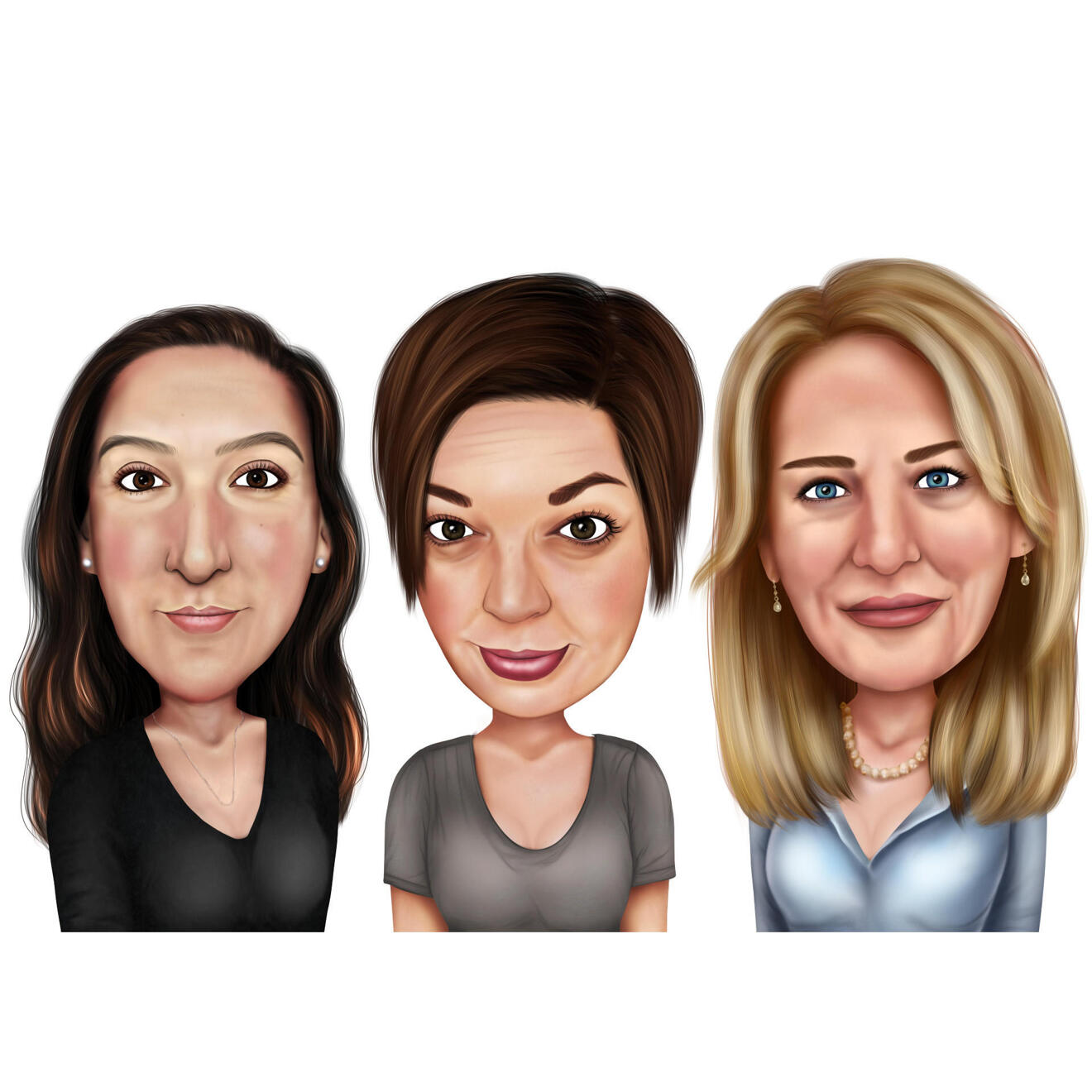 Girl Group Cartoon Drawing from Photos in Color Style
