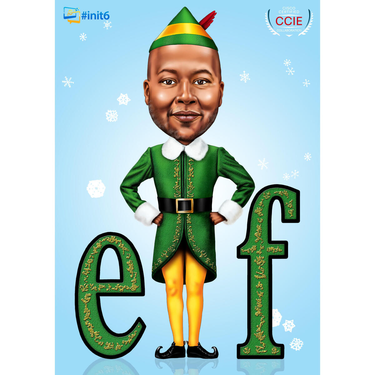 Funny Elf Caricature Portrait with Colored Background