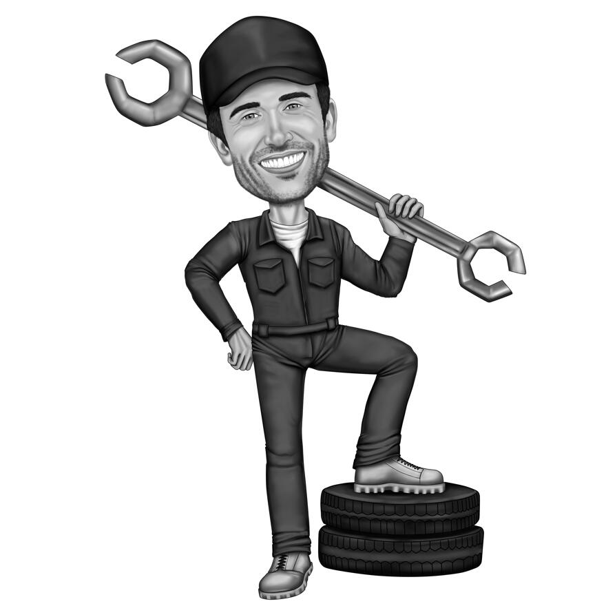 Zwart-wit monteur Cartoon