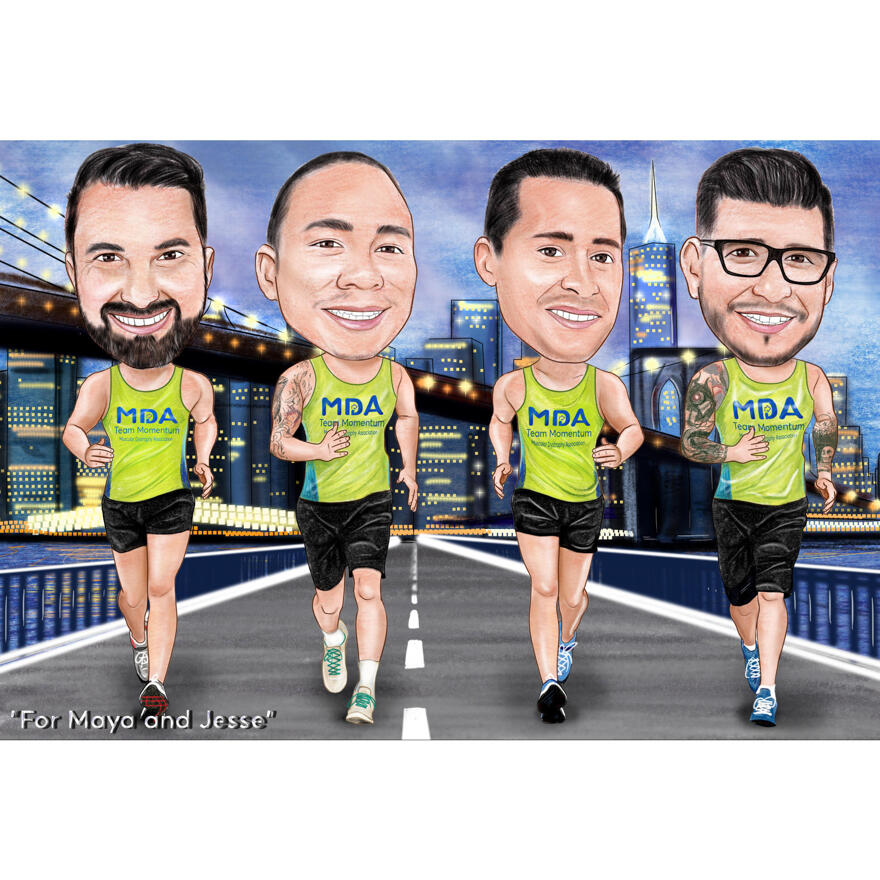Jogging Group Caricature